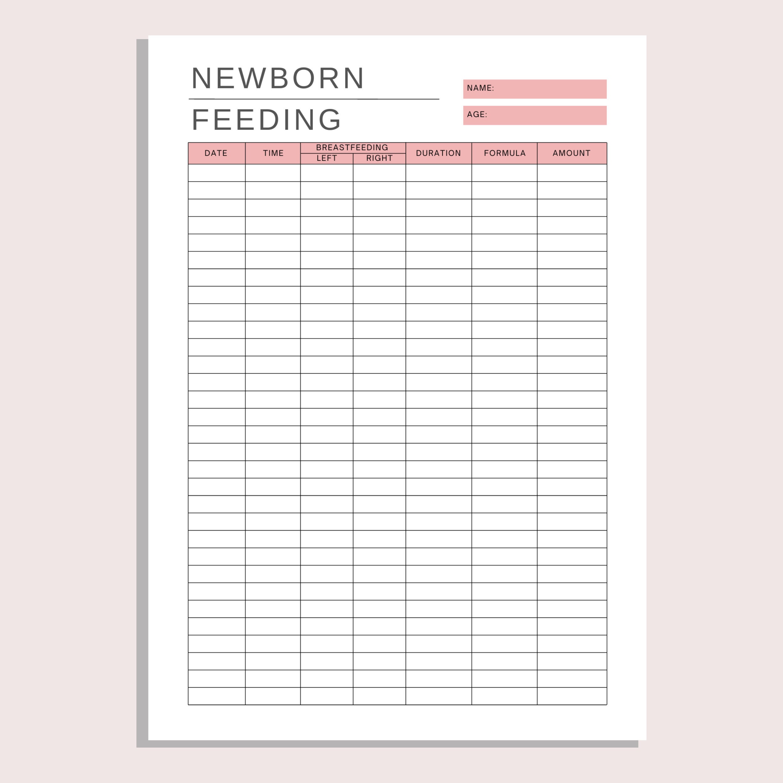 Newborn Feeding Log | Printable Baby Food Tracker | New Mom Planner ...