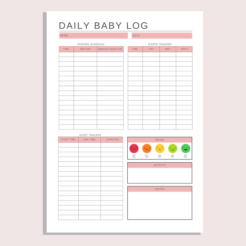 Daily Baby Log | Printable Newborn Tracker | Nursing Log | Babysitter ...