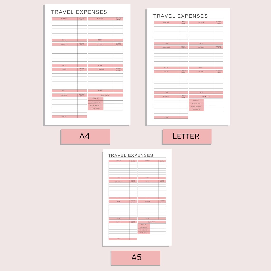 Travel Expenses Tracker | Printable Daily Spending Log | Work Travel ...