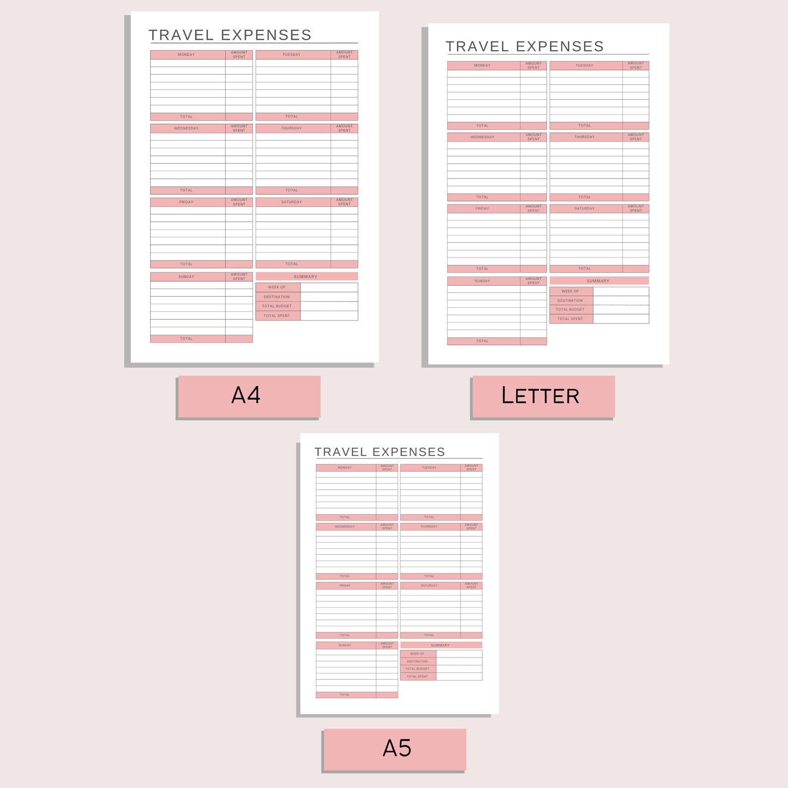 Travel Expenses Tracker | Printable Daily Spending Log | Work Travel ...