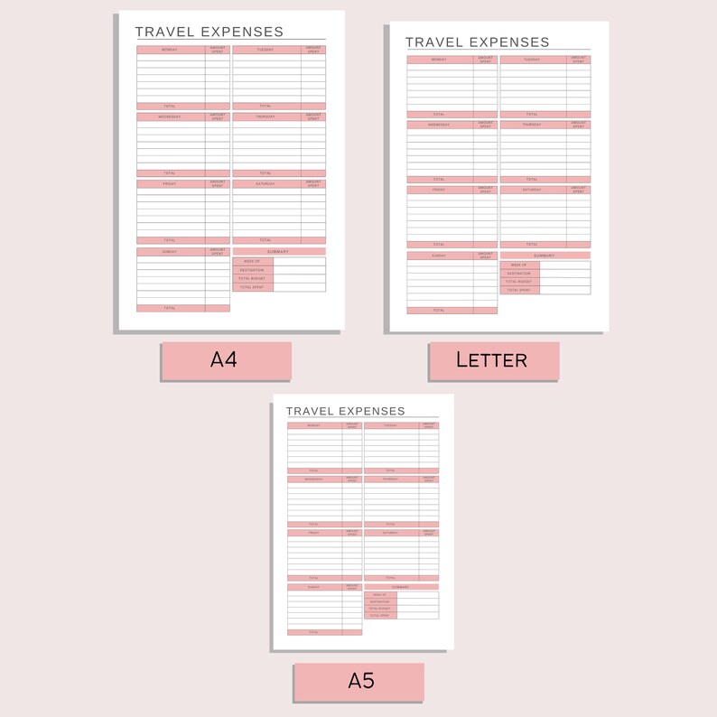 Travel Expenses Tracker | Printable Daily Spending Log | Work Travel ...