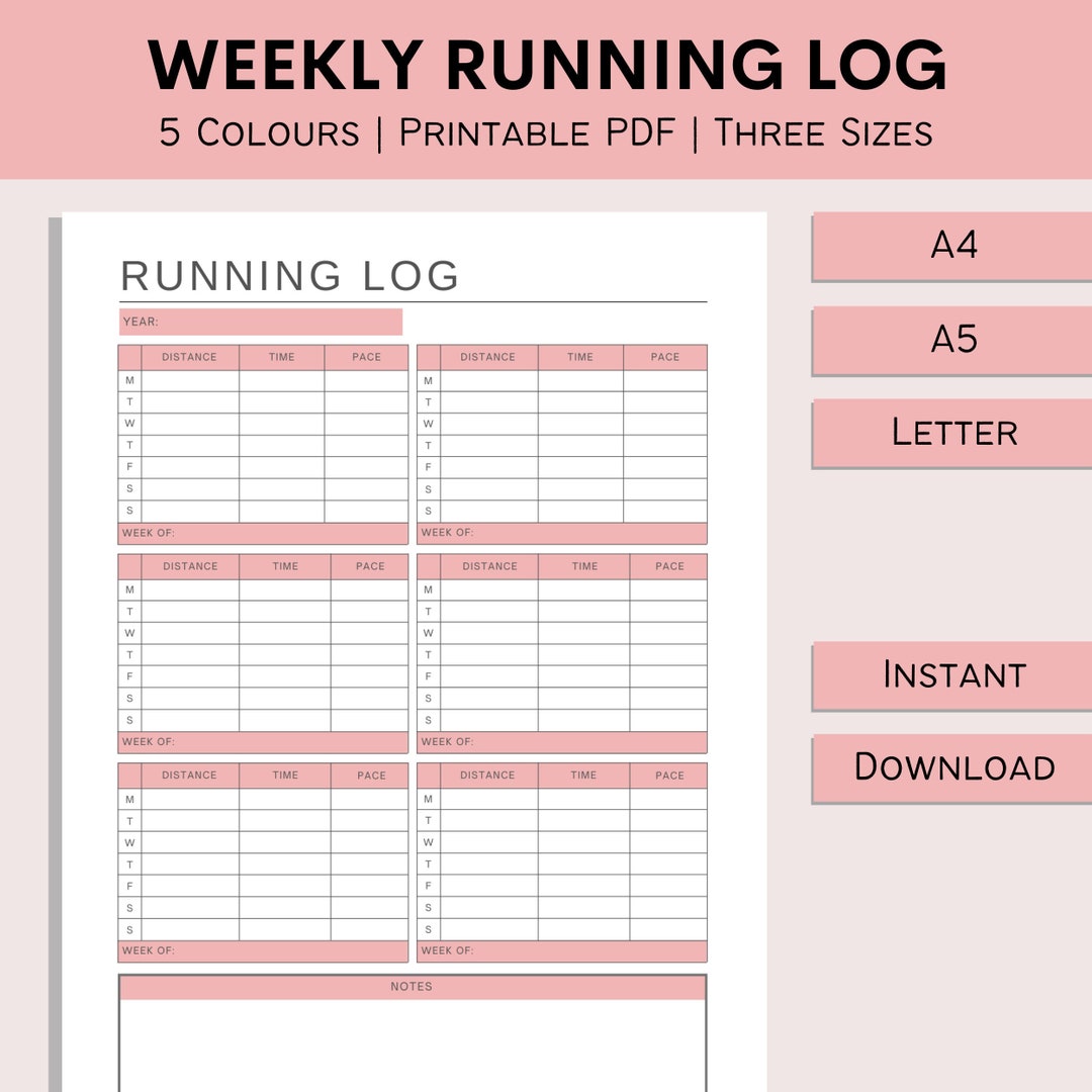 Weekly Running Log Printable | Health and Fitness Journal | Running ...