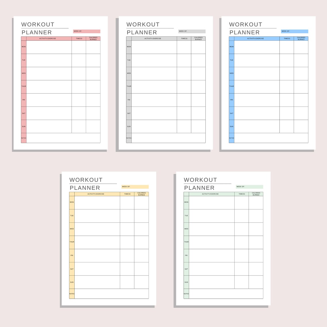 Workout Planner | Printable Weekly Exercise Plan | Fitness Journal ...