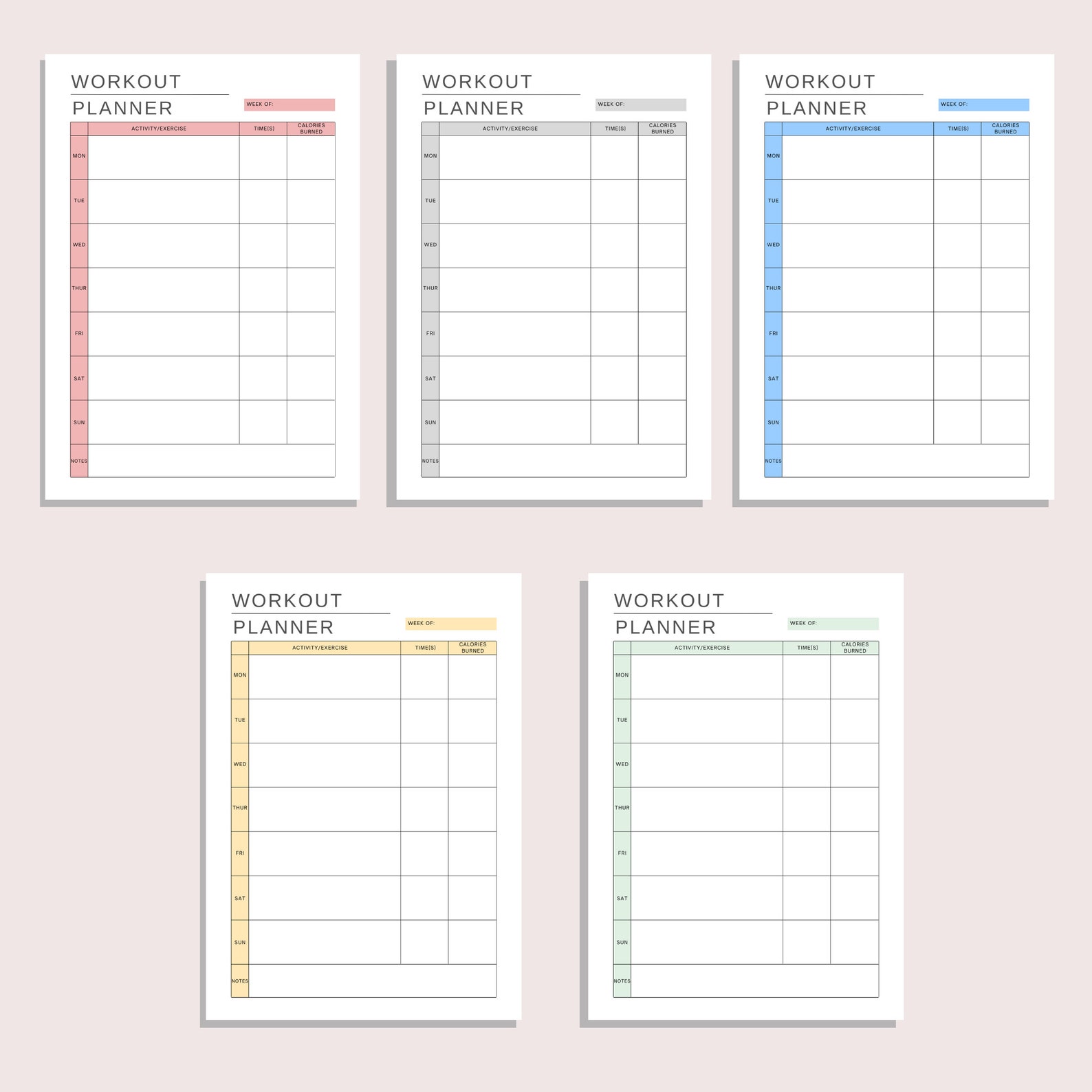 Workout Planner | Printable Weekly Exercise Plan | Fitness Journal ...