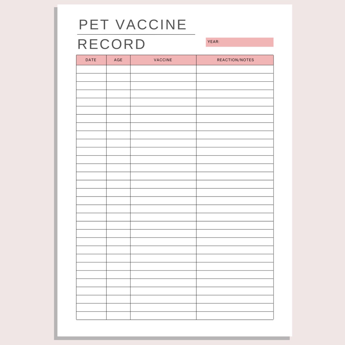 Pet Vaccination Record | Printable Pet Immunizations | Animal Health ...