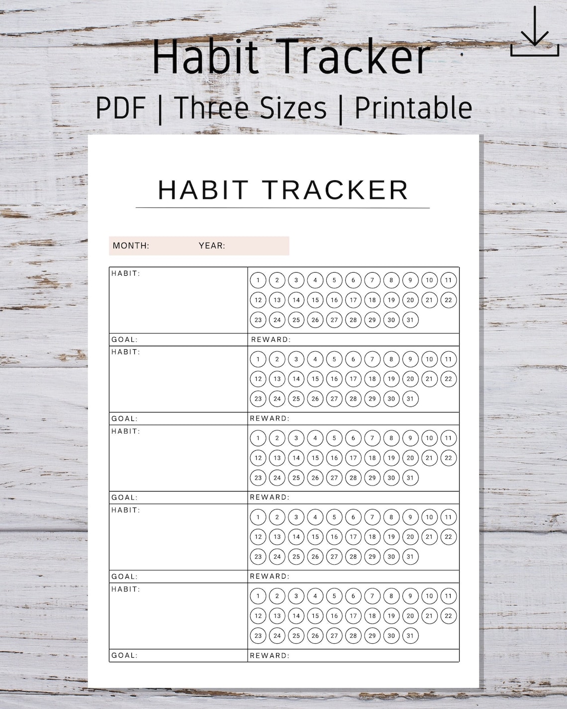 Monthly Habit Tracker, Printable Habit Log, Challenge Tracker, Weekly ...