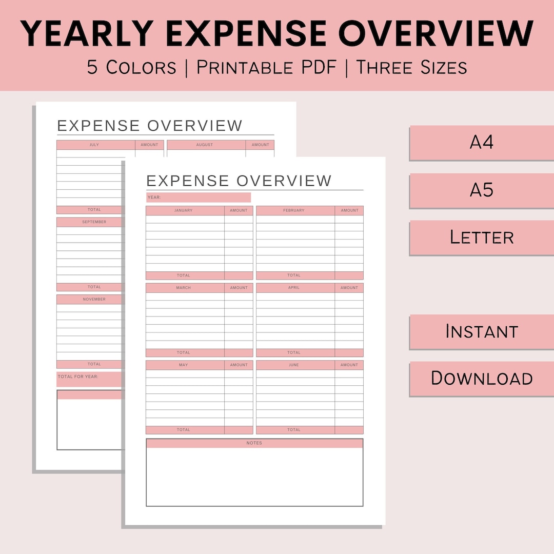 Yearly Expense Overview Printable | Upcoming Expenses | Budget Plan ...