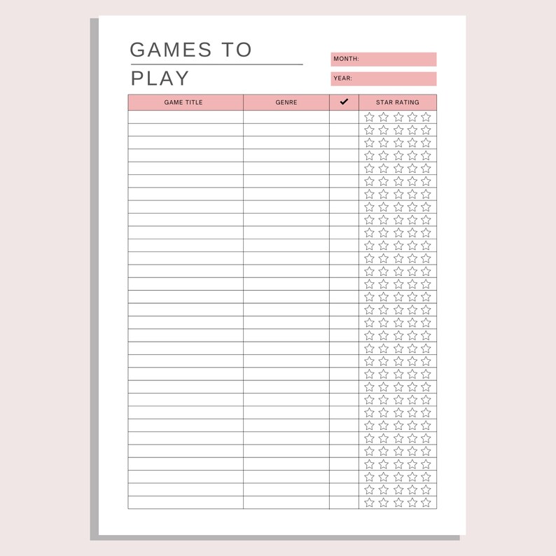 Games to Play Tracker | Video Game Journal | Gamer Log | Board Games ...