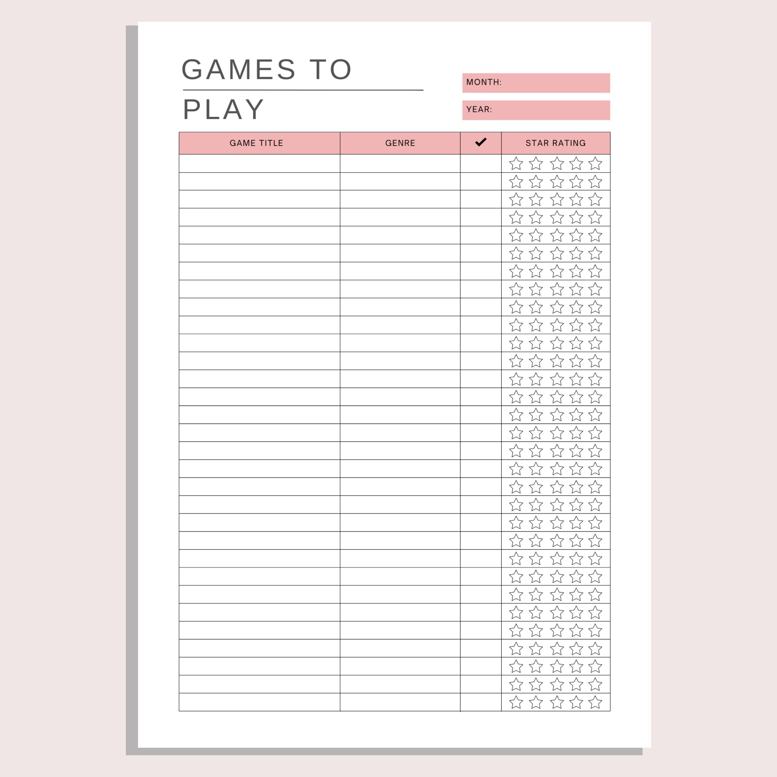 Games to Play Tracker | Video Game Journal | Gamer Log | Board Games ...