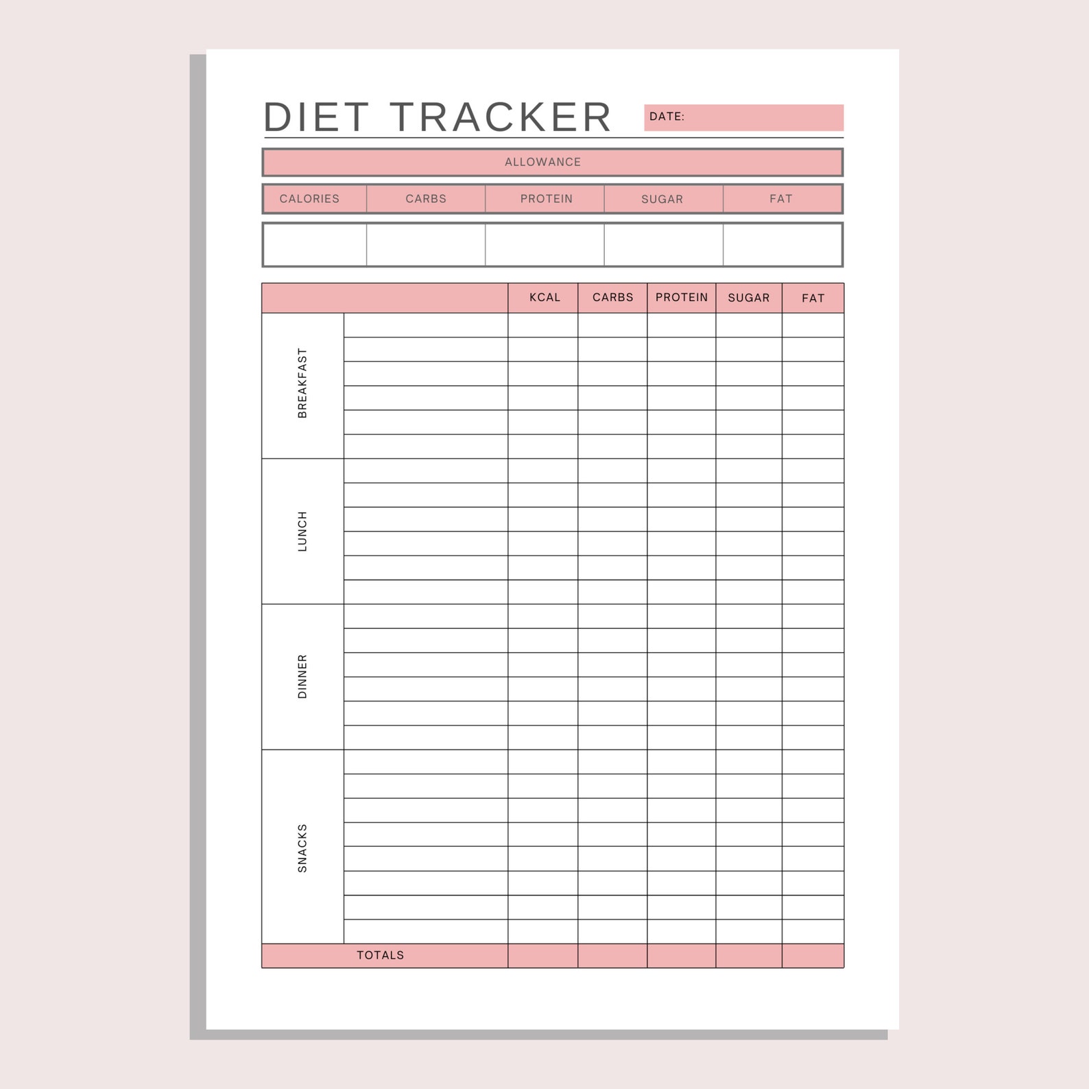Diet Tracker Printable | Daily Diet Log | Food Journal | Calorie ...