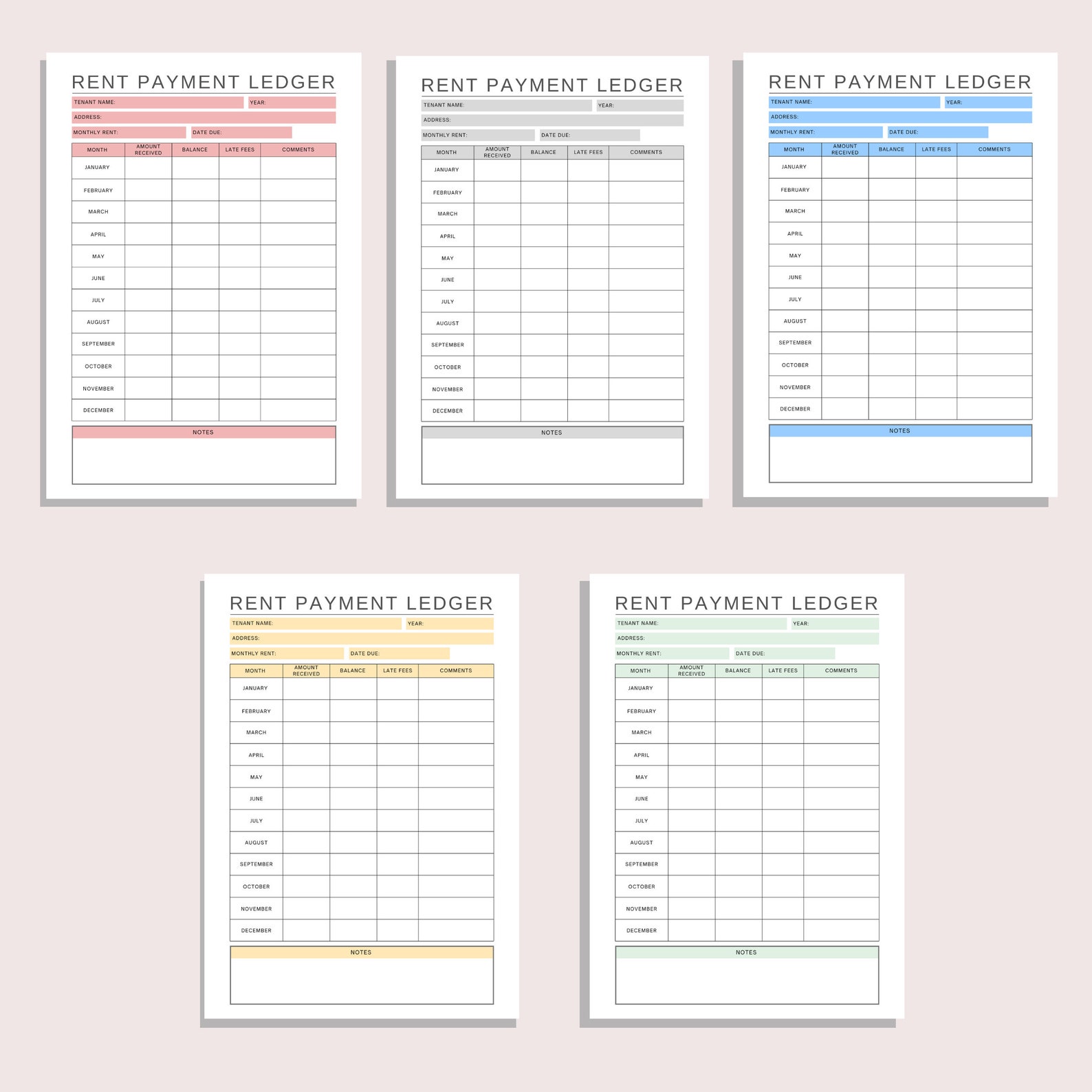 Rent Payment Ledger | Printable Tenant Payment Tracker | Landloard Rent ...
