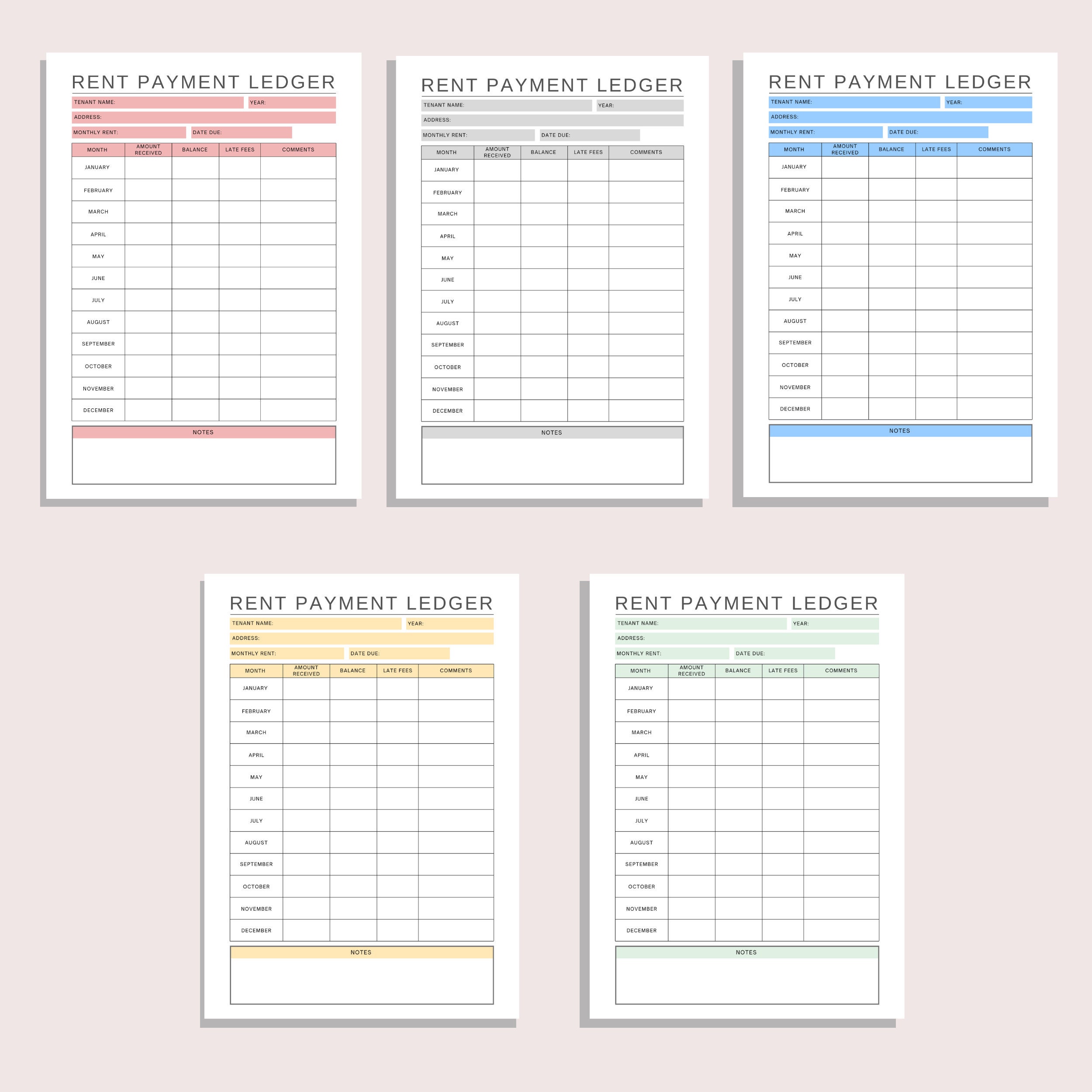 Rent Payment Ledger | Printable Tenant Payment Tracker | Landloard Rent ...