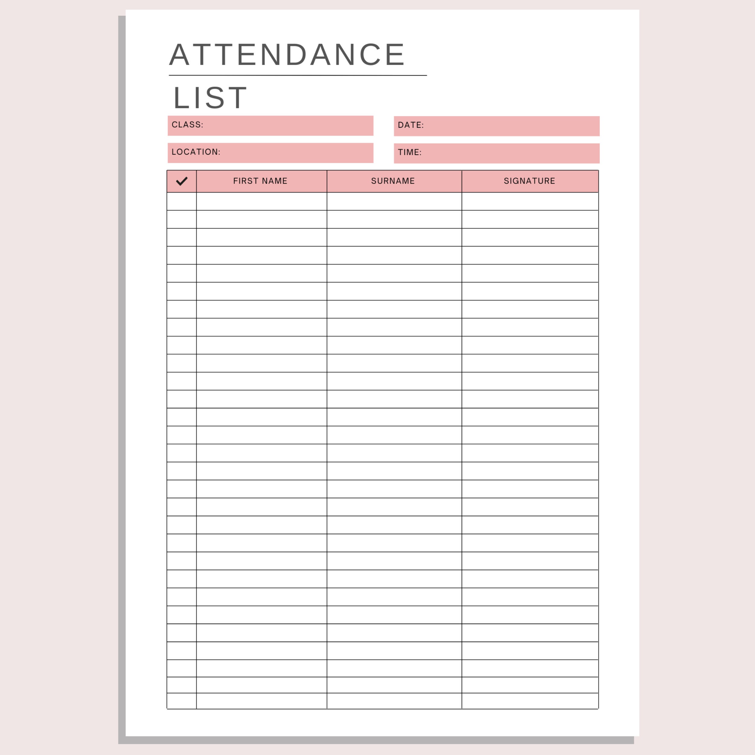 Attendance List | Printable Sign in Sheet | School Sign off | College ...