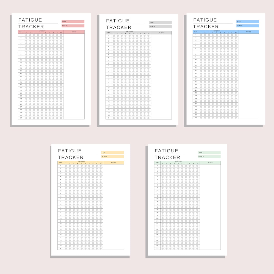 Fatigue Tracker Printable | Monthly Health Journal | Fatigue Severity ...