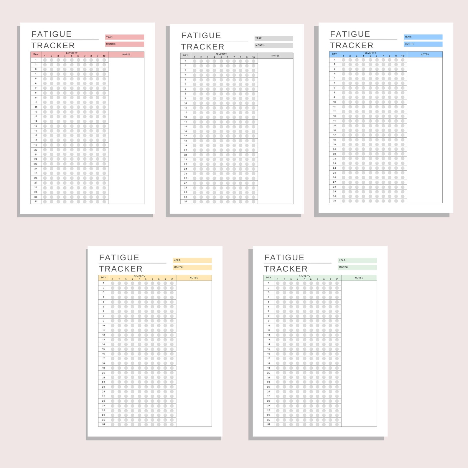 Fatigue Tracker Printable | Monthly Health Journal | Fatigue Severity ...