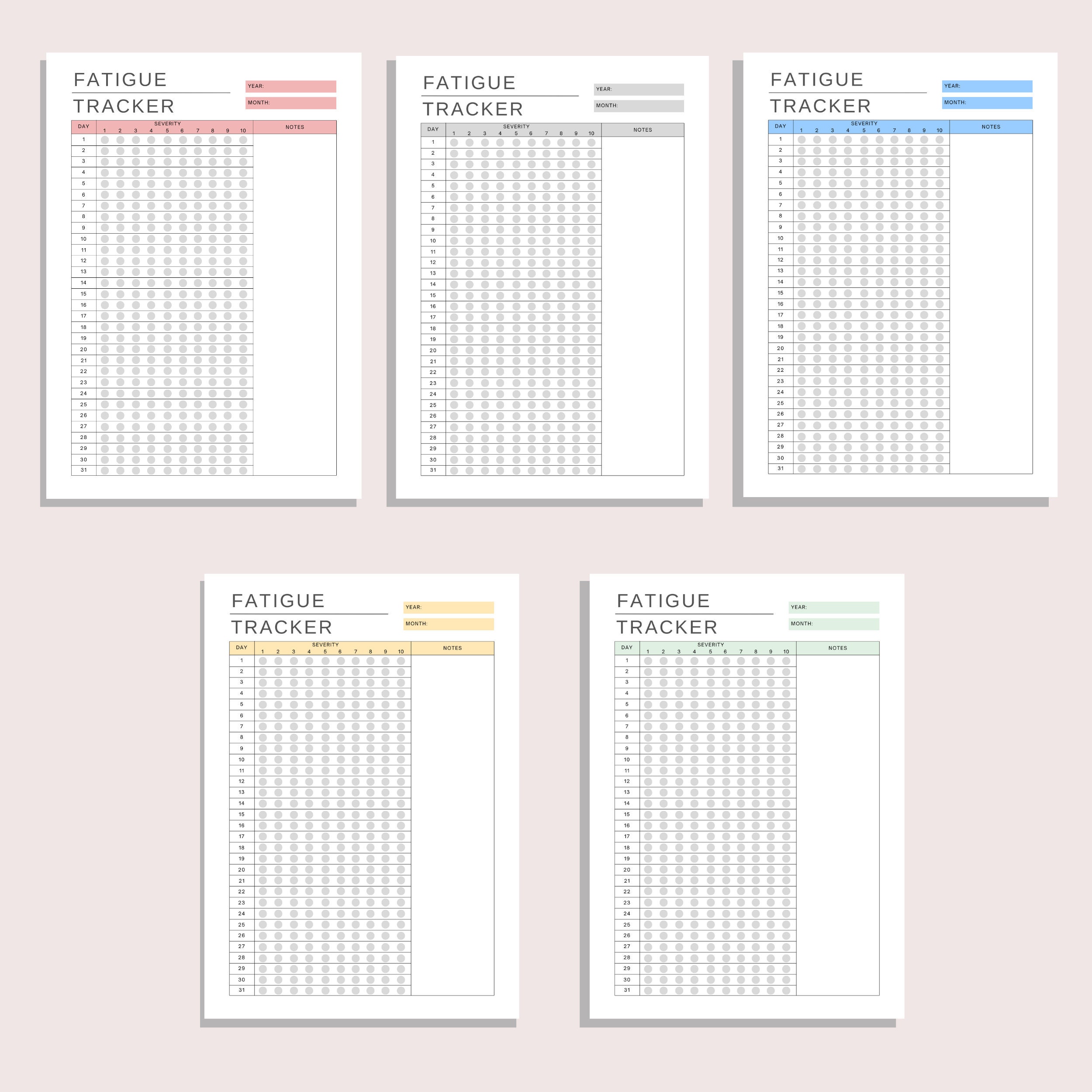 Fatigue Tracker Printable | Monthly Health Journal | Fatigue Severity ...