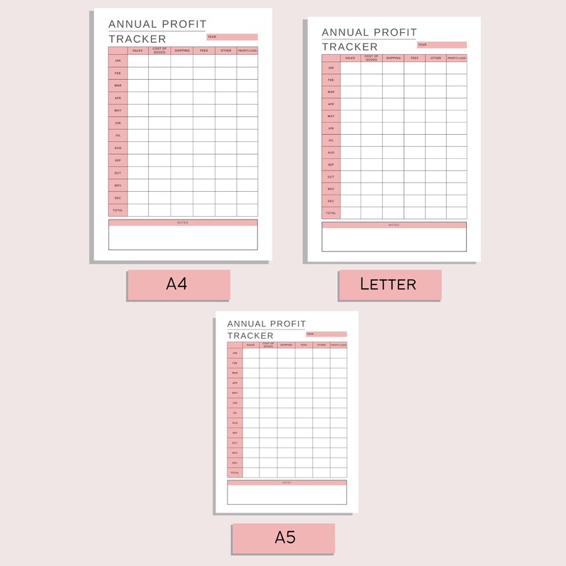 Annual Profit Printable | Monthly Financial Summary | Business Sales ...