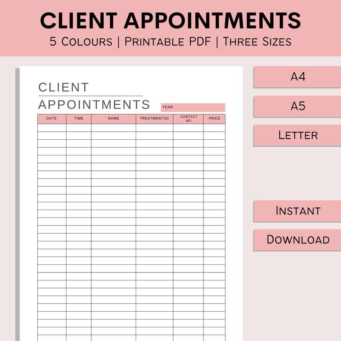 Client Appointments | Printable Appointment Tracker | Meeting Log ...
