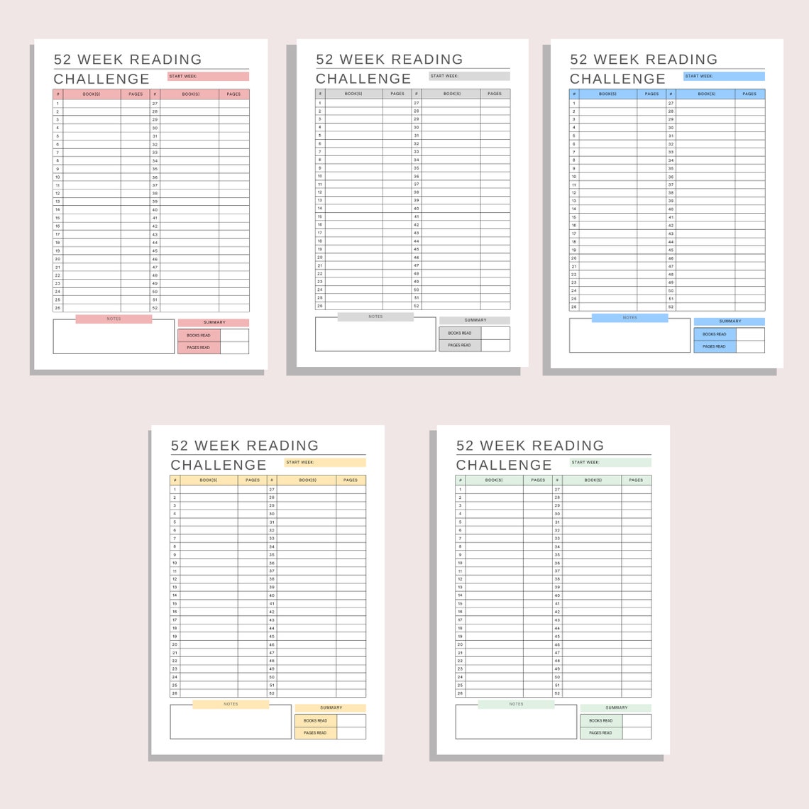 52 Week Reading Challenge | Weekly Reading Tracker | Reading Planner ...