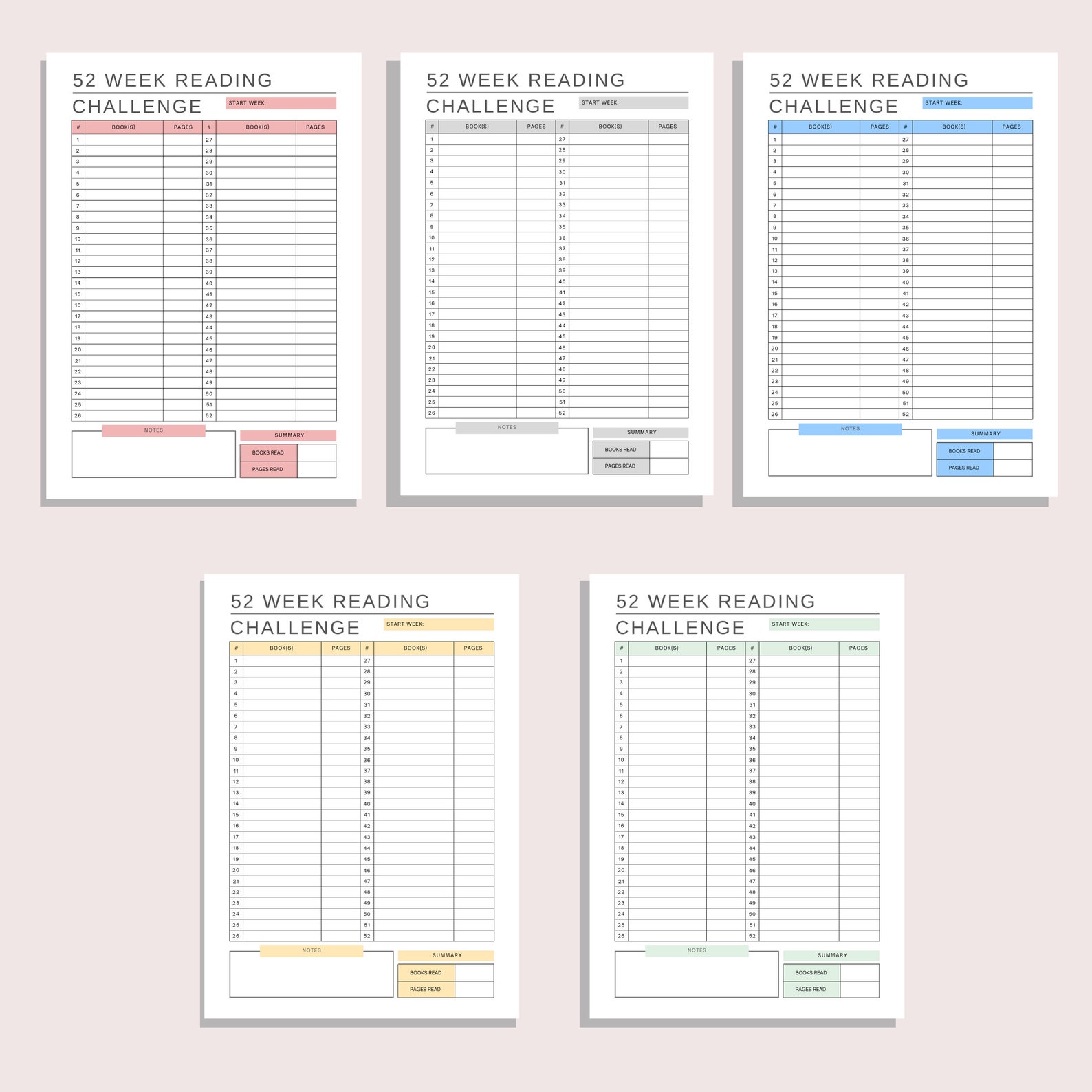 52 Week Reading Challenge | Weekly Reading Tracker | Reading Planner ...