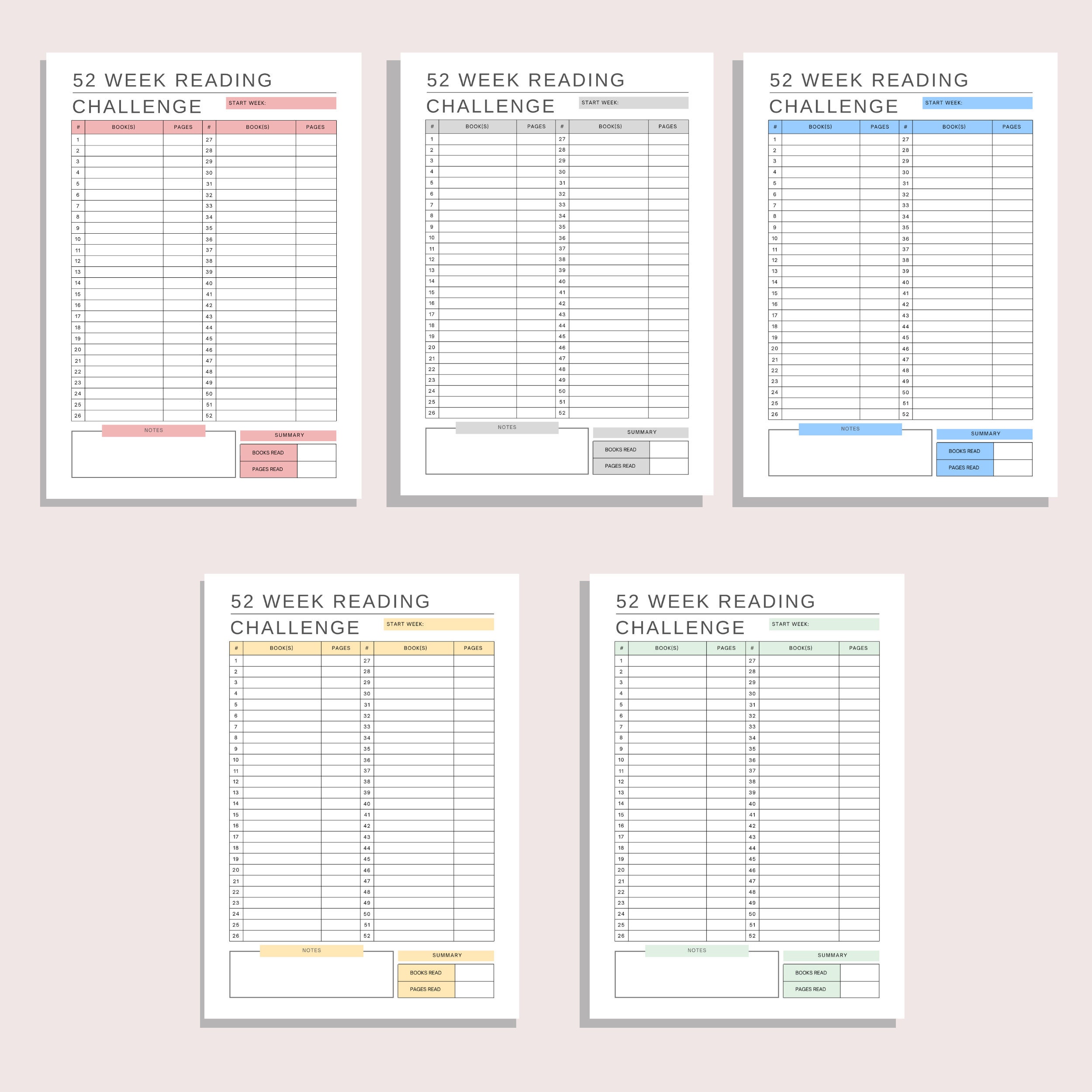 52 Week Reading Challenge | Weekly Reading Tracker | Reading Planner ...