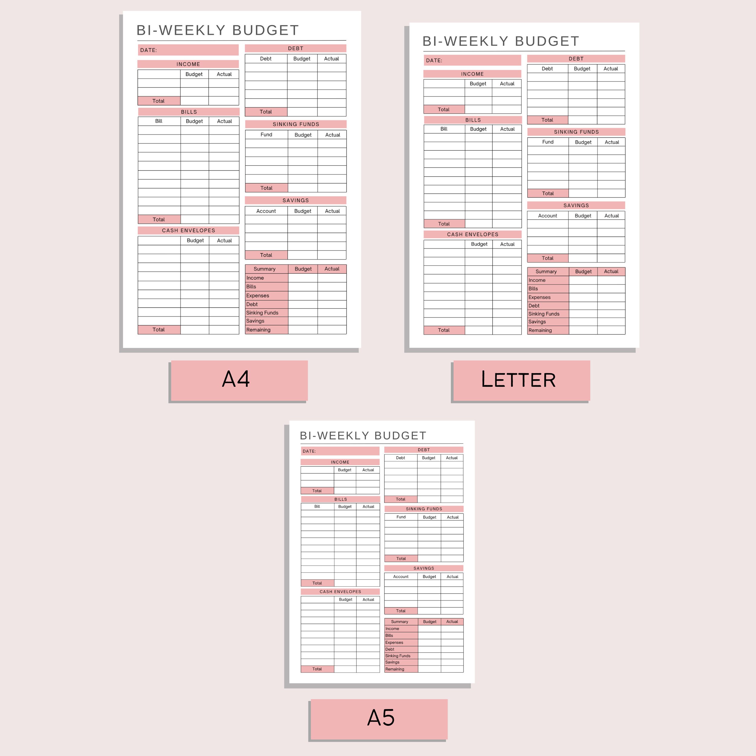 Bi-weekly Budget Bundle Template Printable Paycheck Planner Budget ...