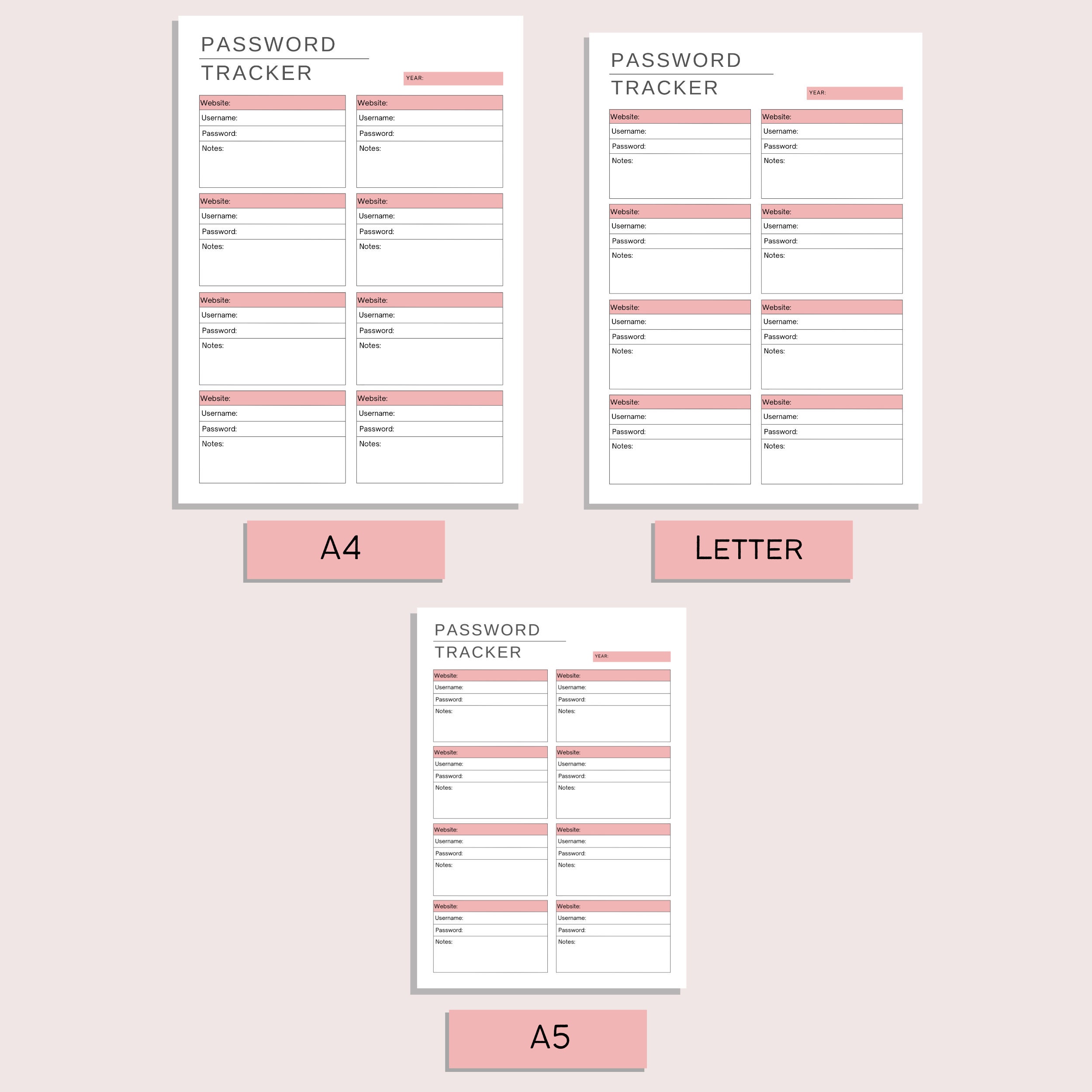 Password Tracker, Login Track, Printable Password Log, Digital Password ...