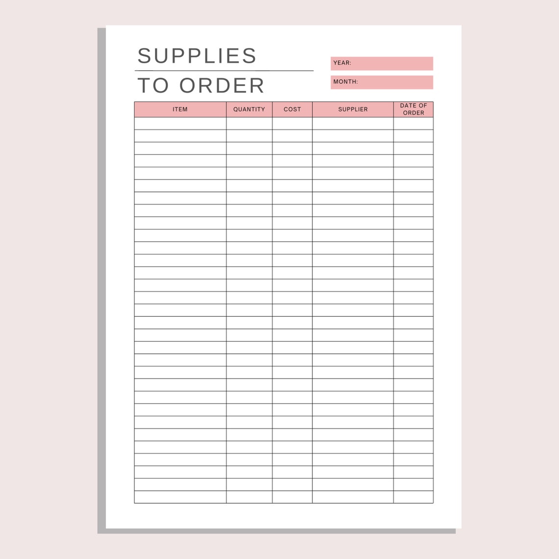 Business Inventory Tracker Printable | Supply Order Form | Product ...