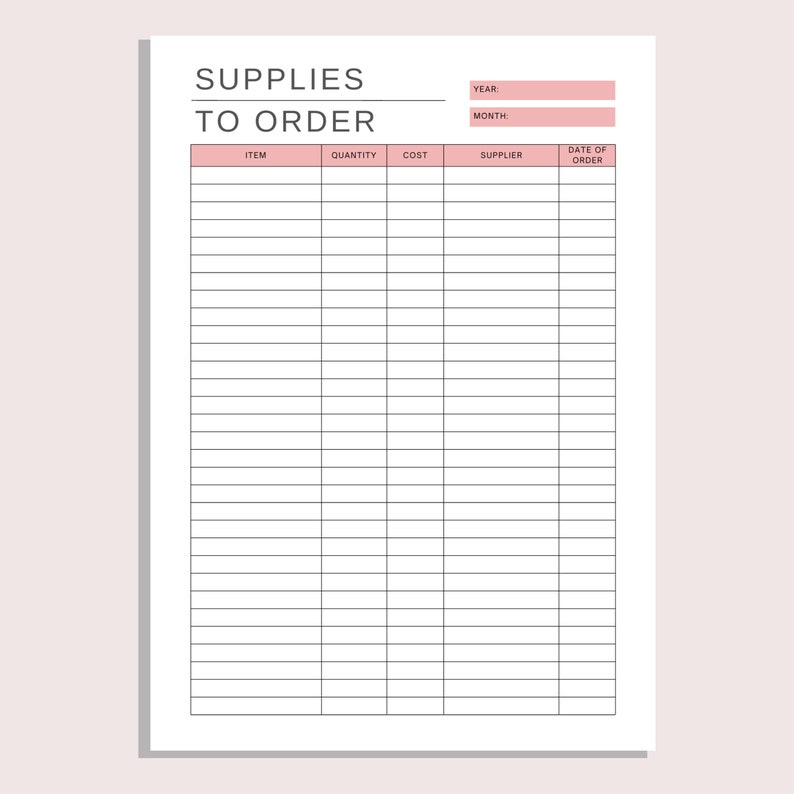 Business Inventory Tracker Printable | Supply Order Form | Product ...