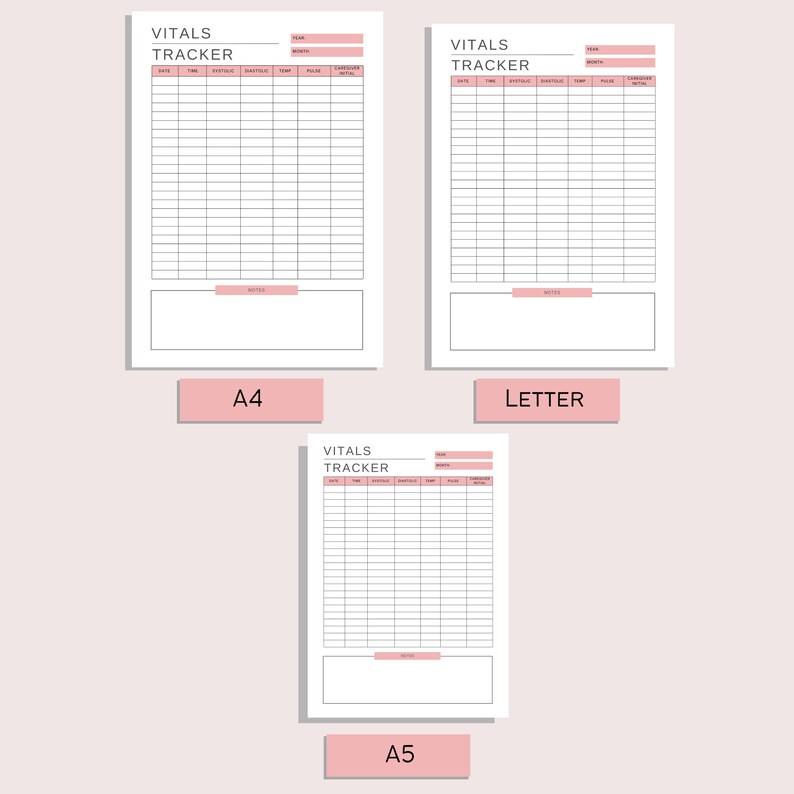 Caregiver Vitals Tracker | Printable Vitals Log | Health and Fitness ...