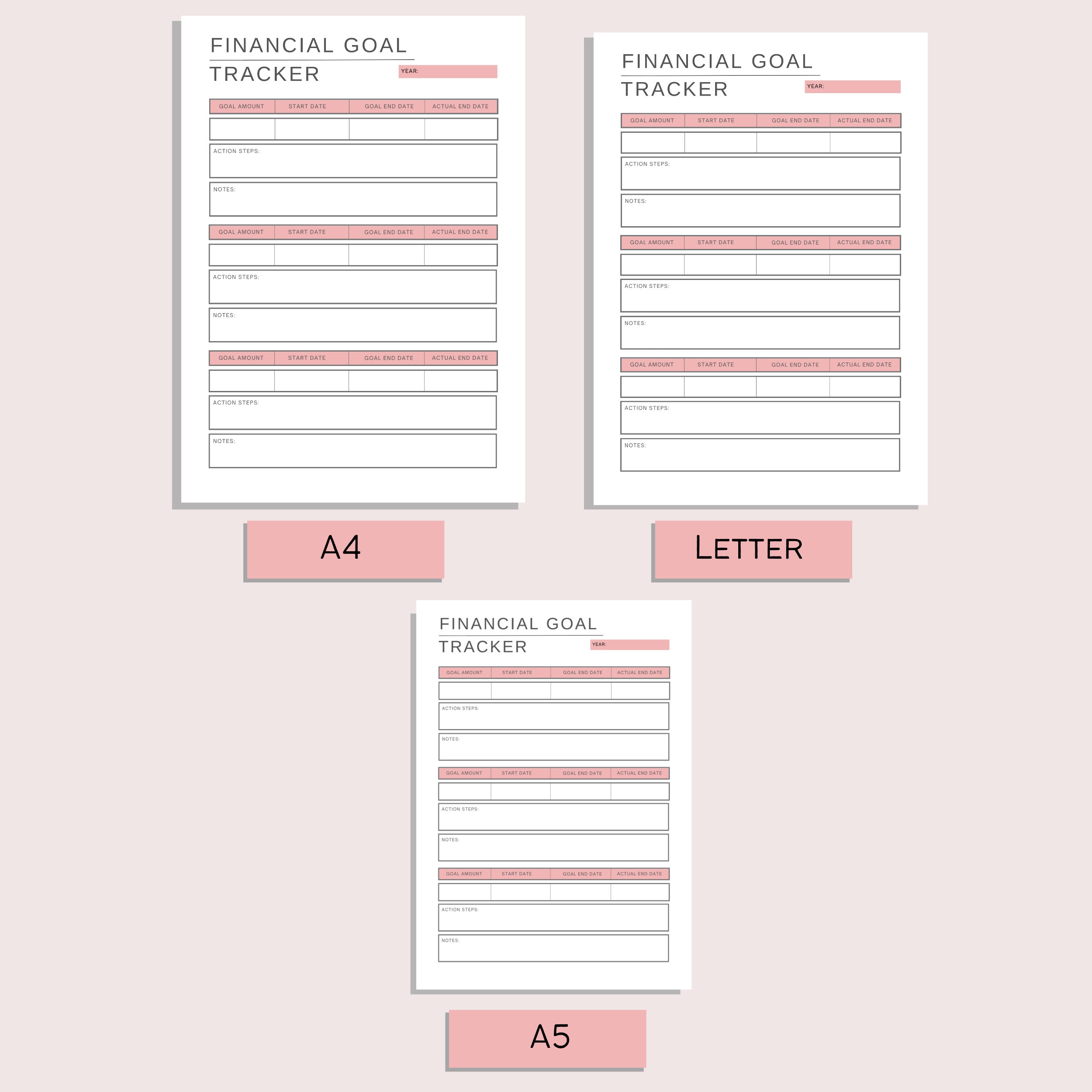 Financial Goals Planner Printable, Finance Budget, Goal Setting Tracker ...