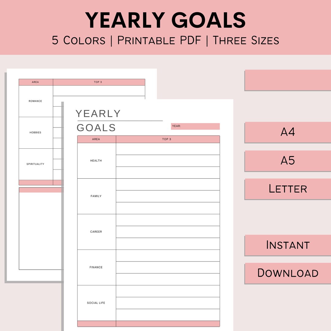 Yearly Goal Planner | Printable Productivity Plan | 8 Areas of Life ...