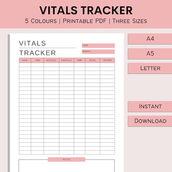 Vitals Tracker Printable Vitals Log Health and Fitness - Etsy