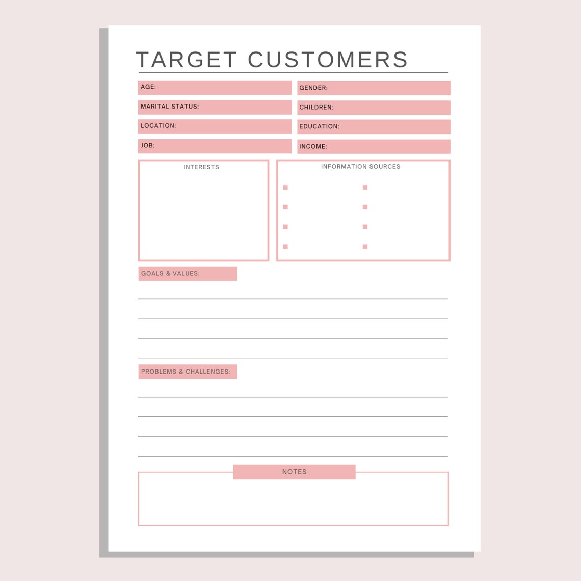 Target Customer Profile | Printable Client Tracking Sheet | Customer ...