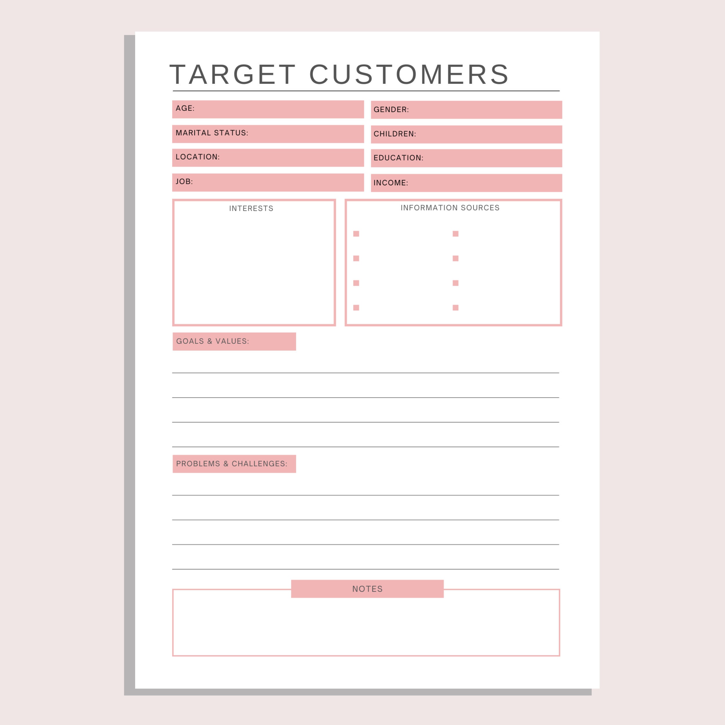 Target Customer Profile | Printable Client Tracking Sheet | Customer ...