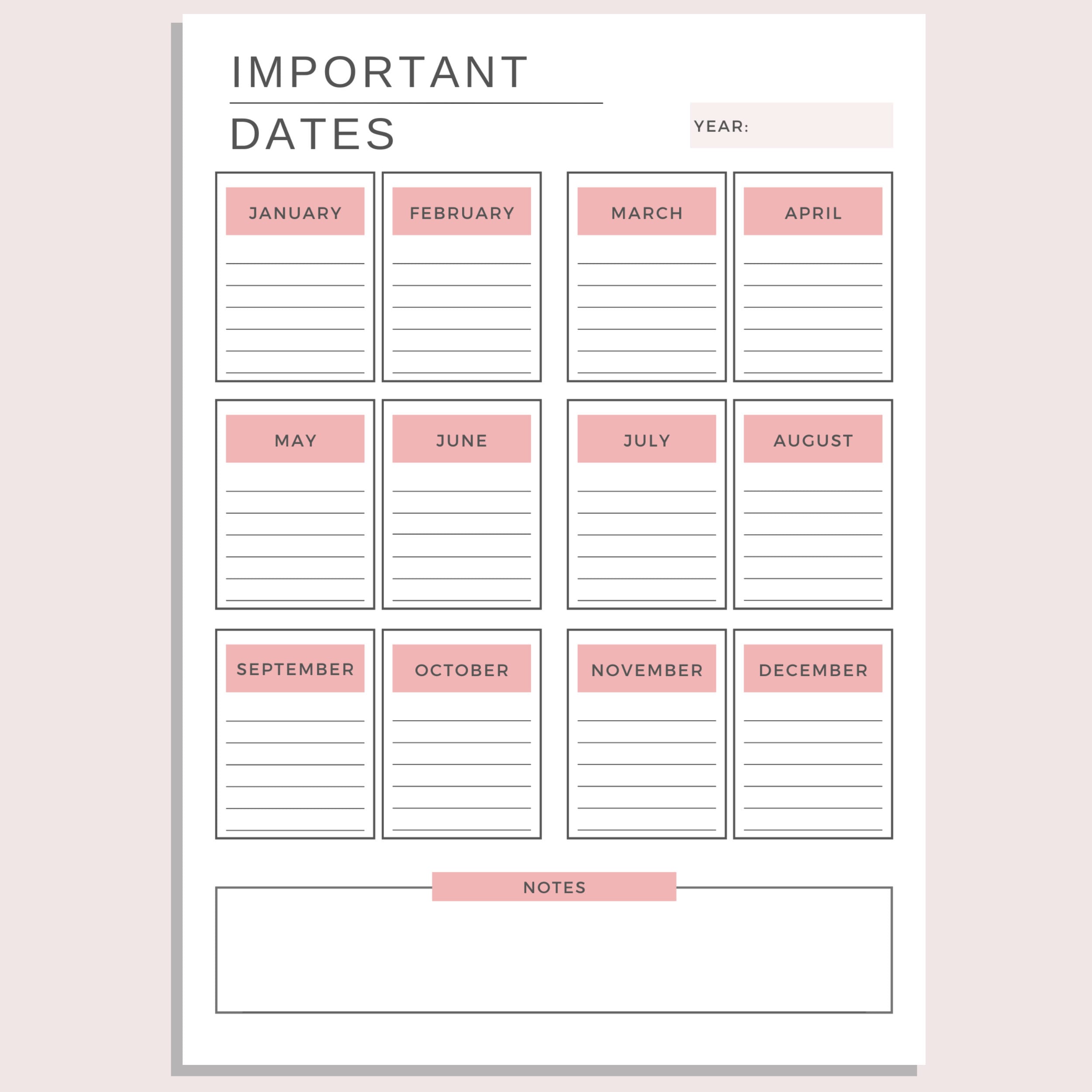 Important Dates List | Printable Dates Tracker | School and College ...
