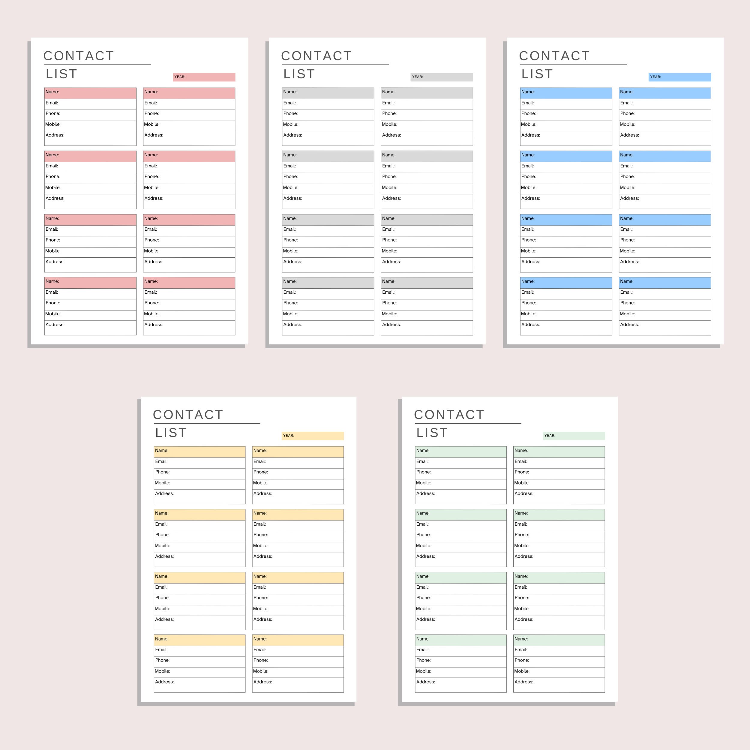 Contact List | Printable Address Book | Print at Home Contacts ...