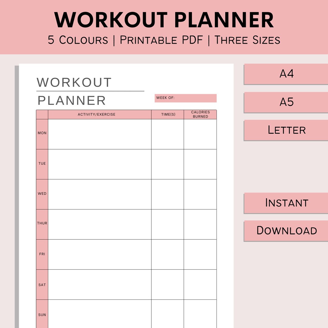 Workout Planner | Printable Weekly Exercise Plan | Fitness Journal ...