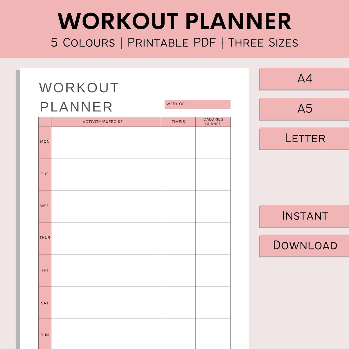 Workout Planner | Printable Weekly Exercise Plan | Fitness Journal ...