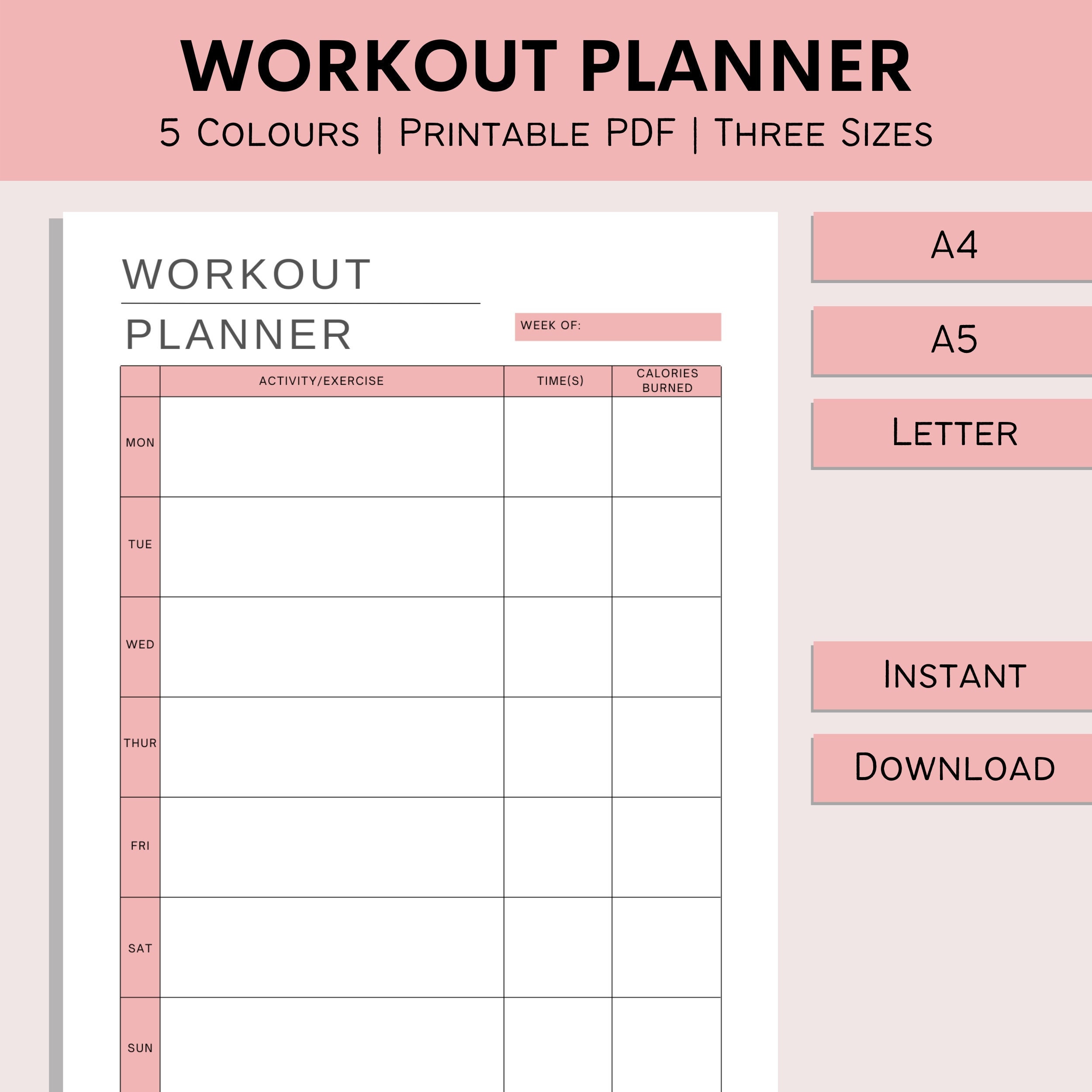 Workout Planner | Printable Weekly Exercise Plan | Fitness Journal ...