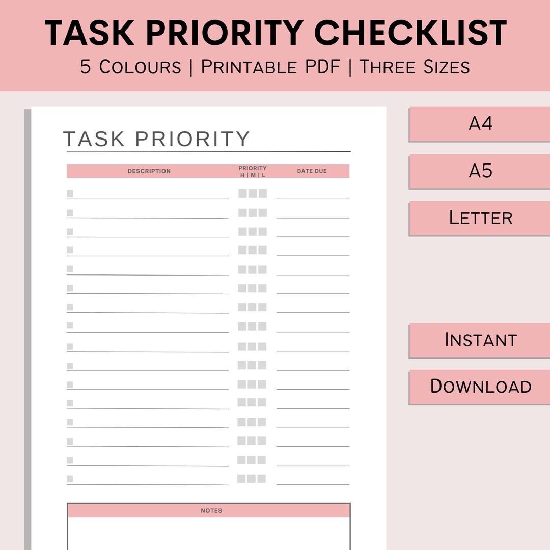 Task Priority Checklist | to Do Printable | Weekly Checklist | Daily ...