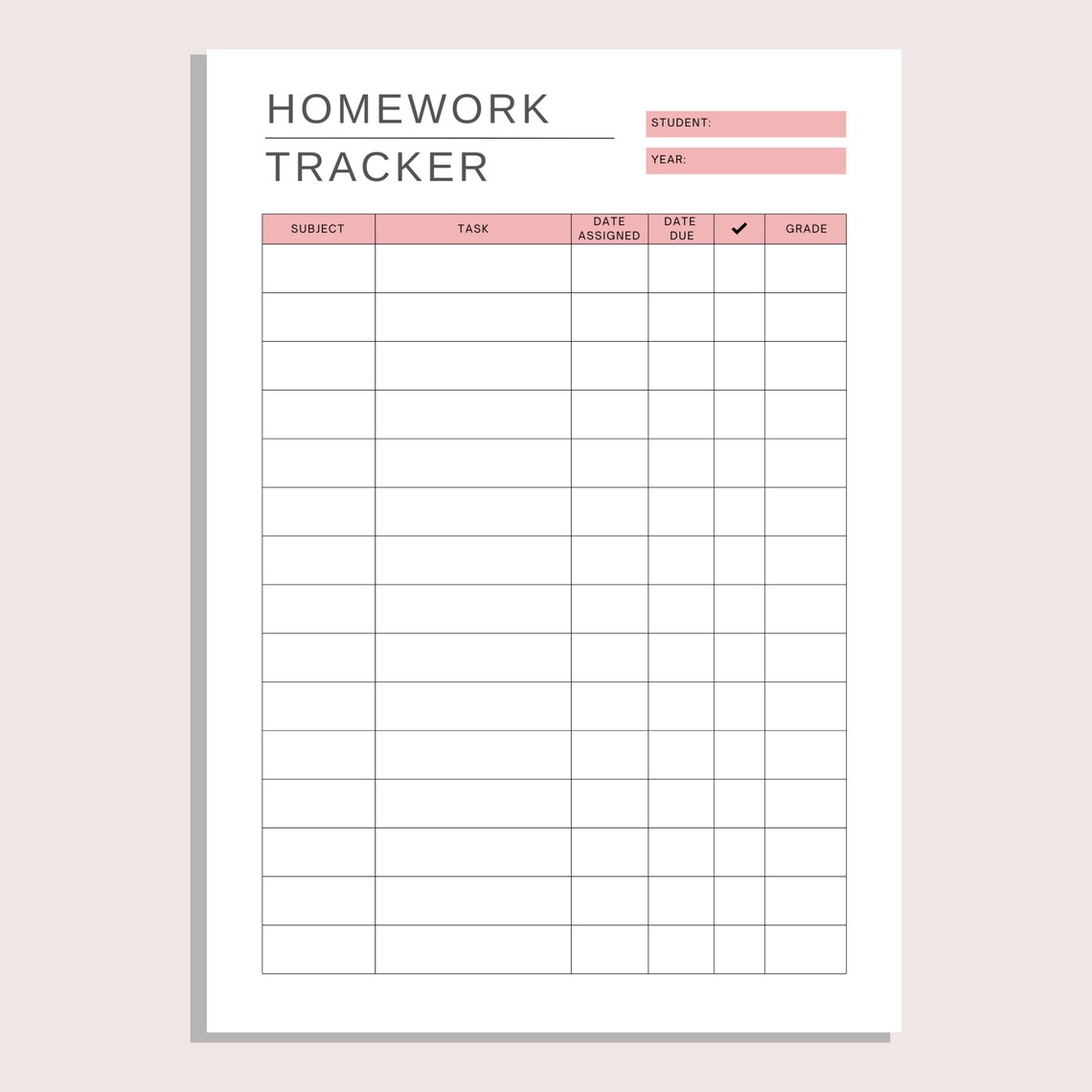 Homework Tracker Printable, Homeschool Teacher Checklist, Assignment ...