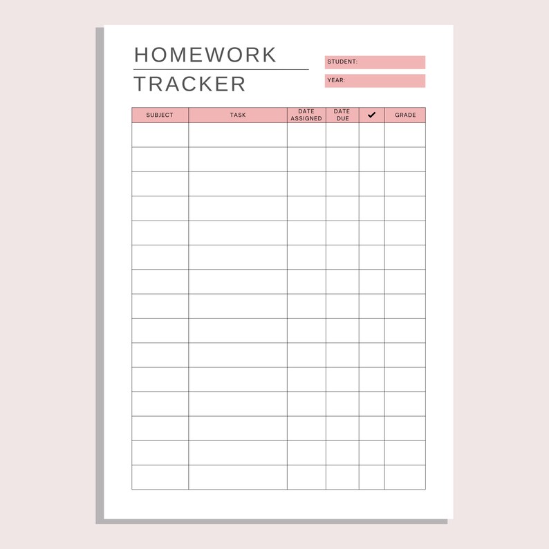 Homework Tracker Printable, Homeschool Teacher Checklist, Assignment ...