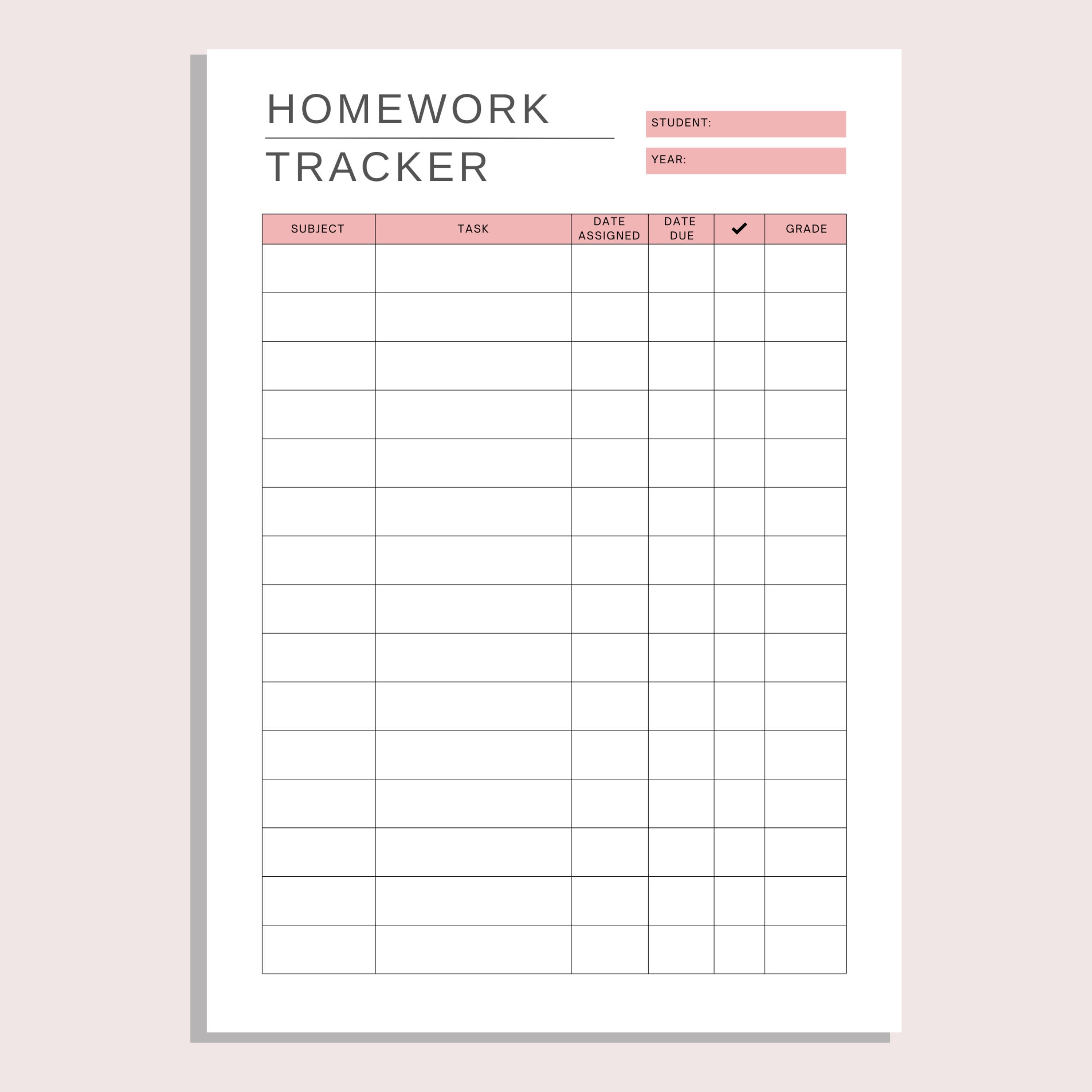 Homework Tracker Printable, Homeschool Teacher Checklist, Assignment ...