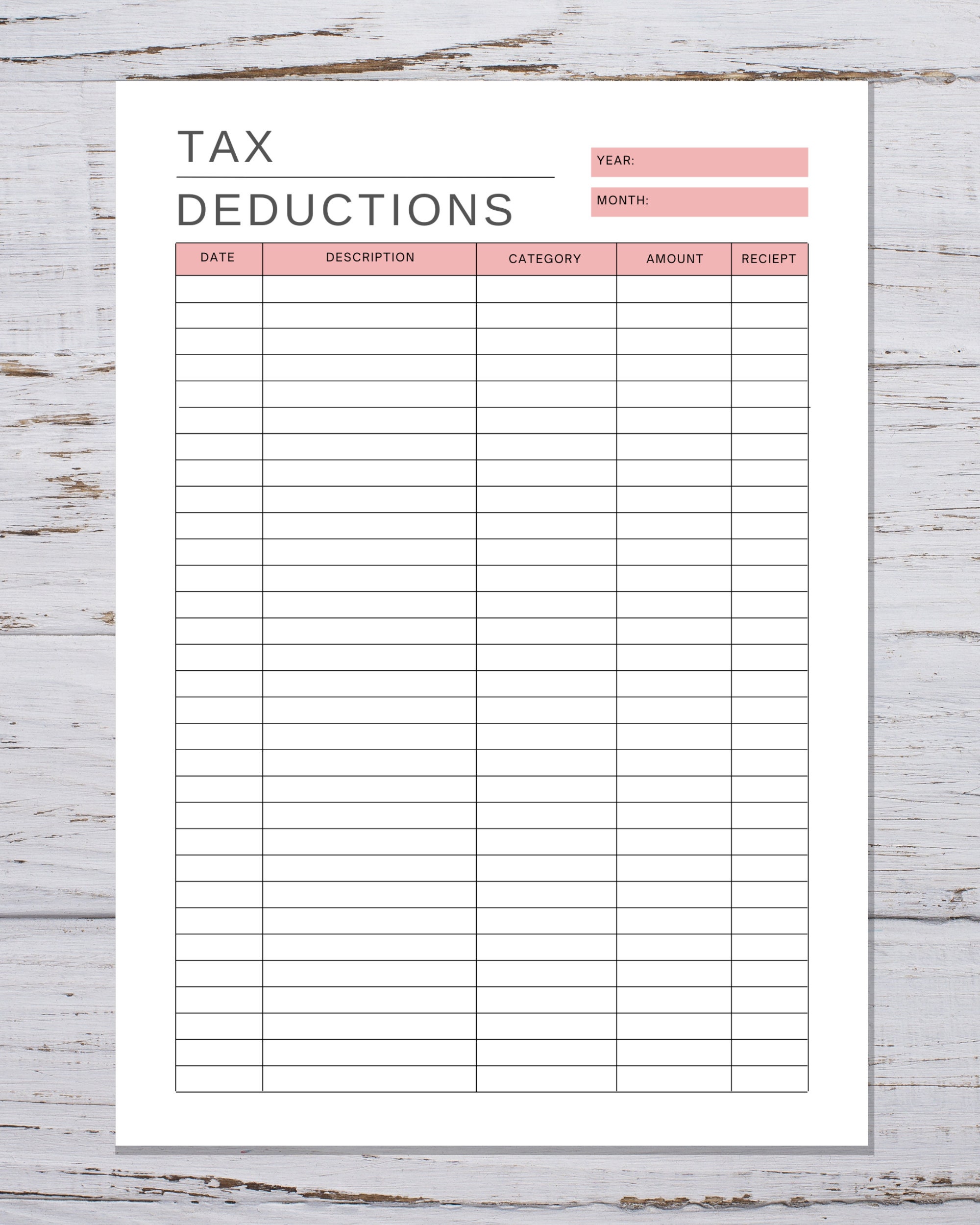 Tax Deduction Tracker Printable Tax Sheet Business | Etsy