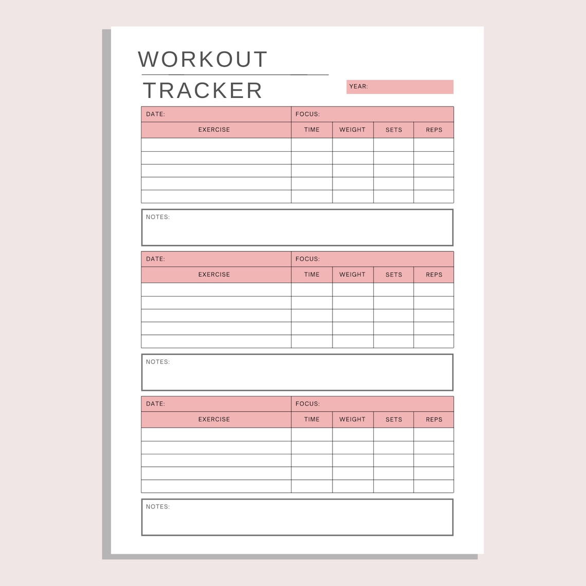 Workout Tracker Printable | Exercise Routine Plan | Daily Fitness Log ...