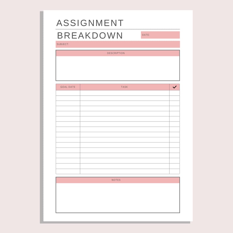 Assignment Breakdown Sheet | Printable Student Resources | Assessment ...