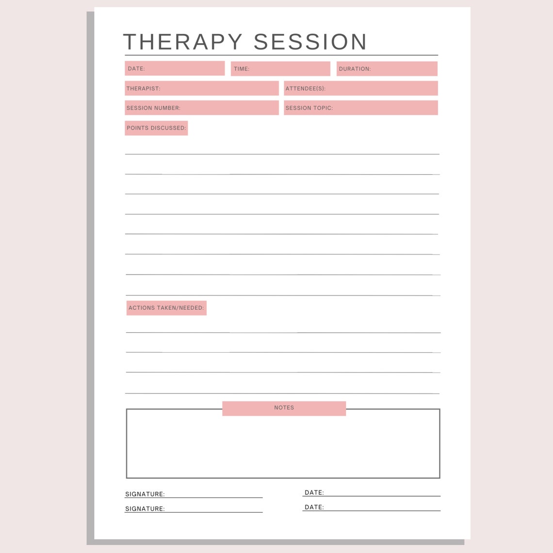 Therapy Session Notes | Printable Therapy Log | Mental Health Tracker ...