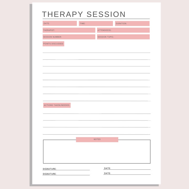 Therapy Session Notes | Printable Therapy Log | Mental Health Tracker ...