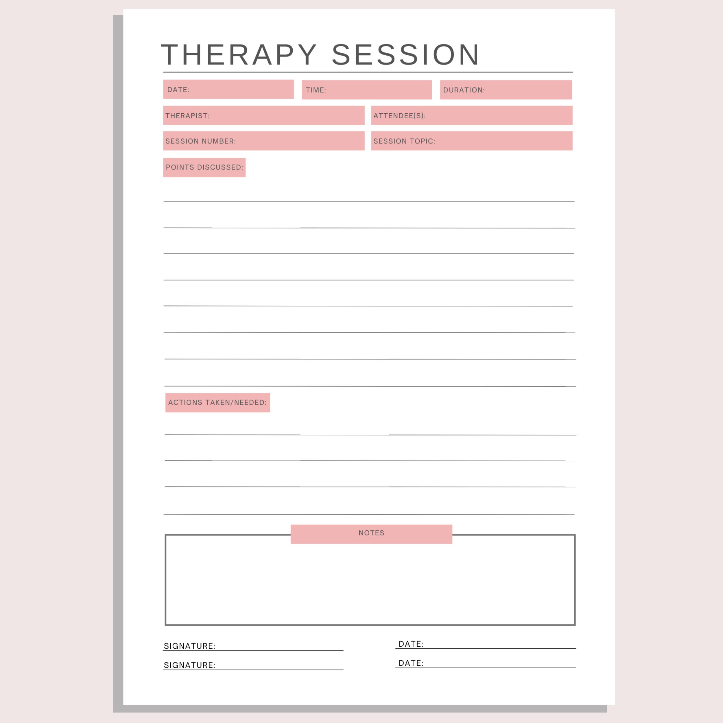 Therapy Session Notes | Printable Therapy Log | Mental Health Tracker ...